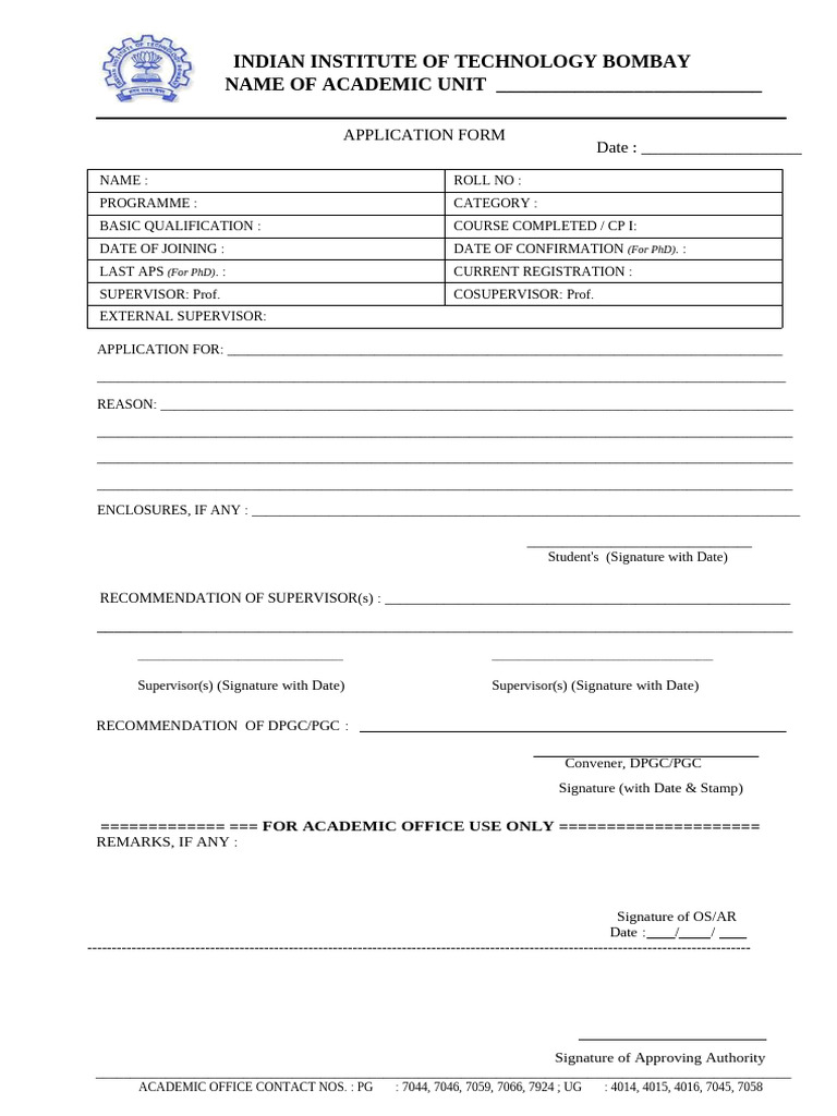 IIT Bombay Academic Unit Application Form | PDF | Higher Education ...