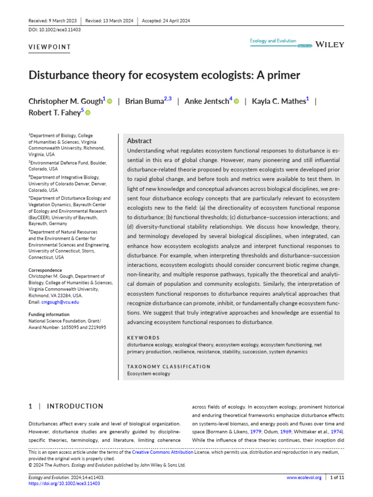 Disturbance Theory For Ecosystem Ecologists A Prim | PDF | Ecology ...