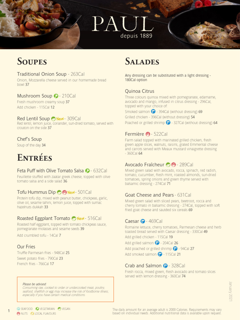 Paul KSA Menu Nutritional Guide | PDF | Salad | Hamburgers
