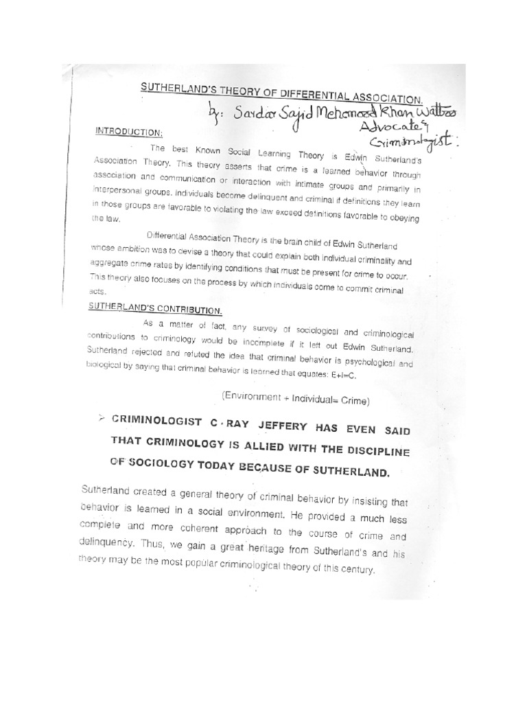 Sutherland's Theory of Differential Association | PDF