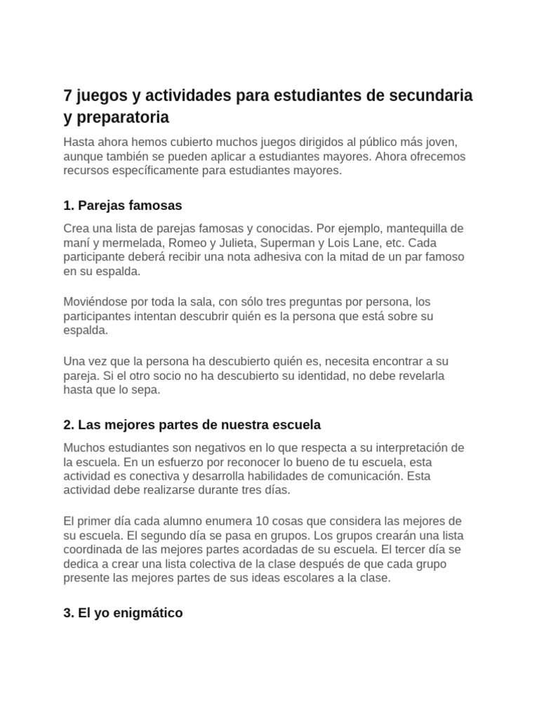 7 Juegos y Actividades para Estudiantes de Secundaria y Preparatoria ...