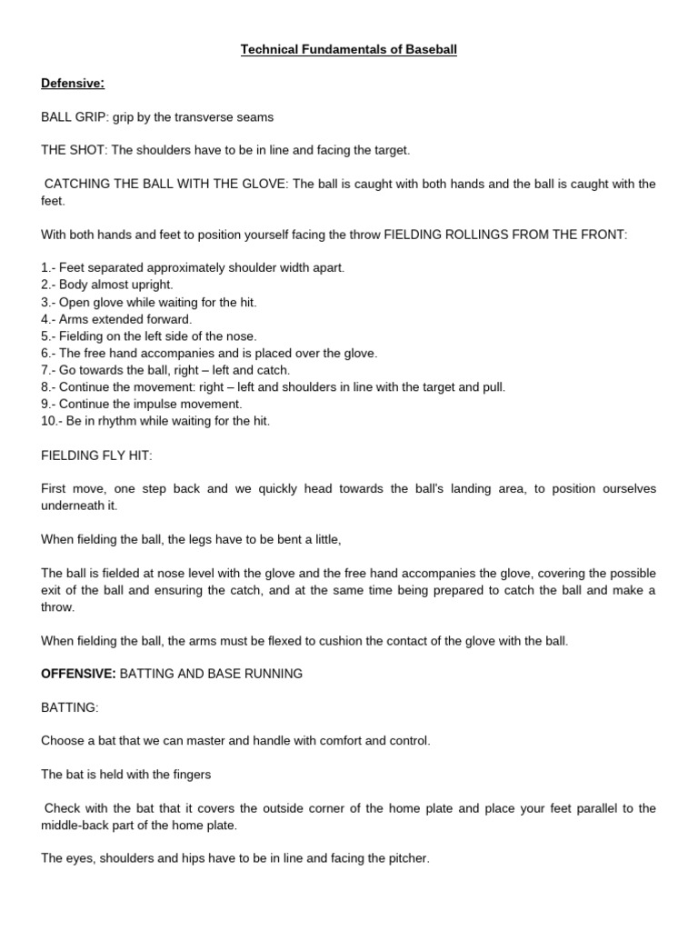 Baseball Technical Fundamentals Guide | PDF | Batting (Baseball ...