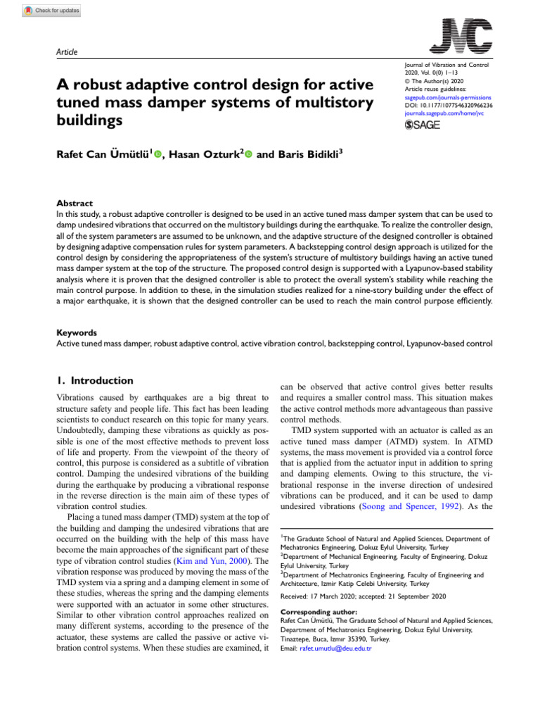TMD1 A Robust Adaptive Control Design For Active | PDF | Control Theory | Mechanical Engineering