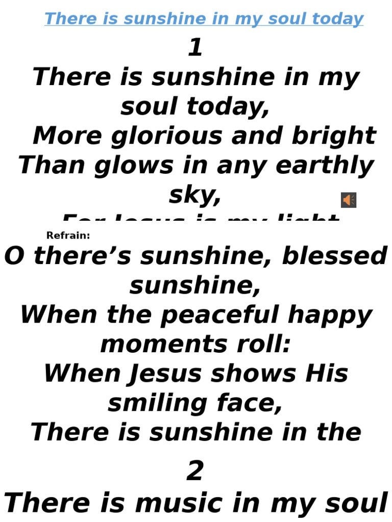 Sunshine in My Soul Today Lyrics | PDF