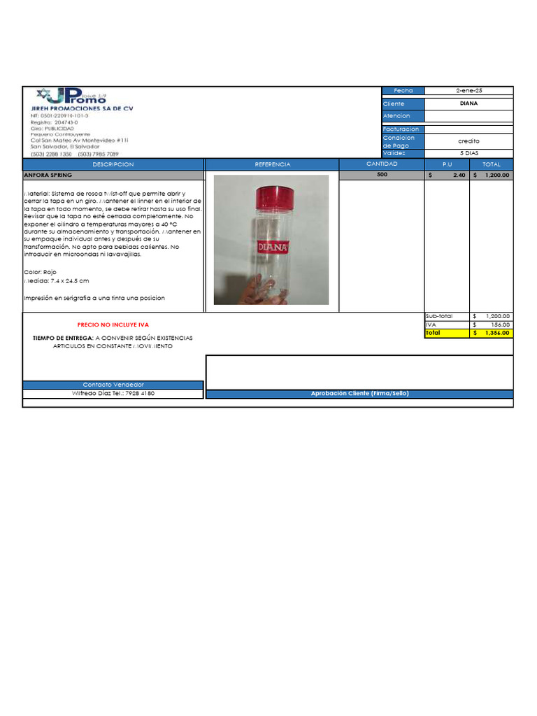 Ánfora Spring Roja: Detalles y Precio | PDF