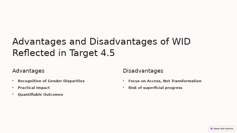 Advantages and Disadvantages of WID Reflected in Target 45 | PDF