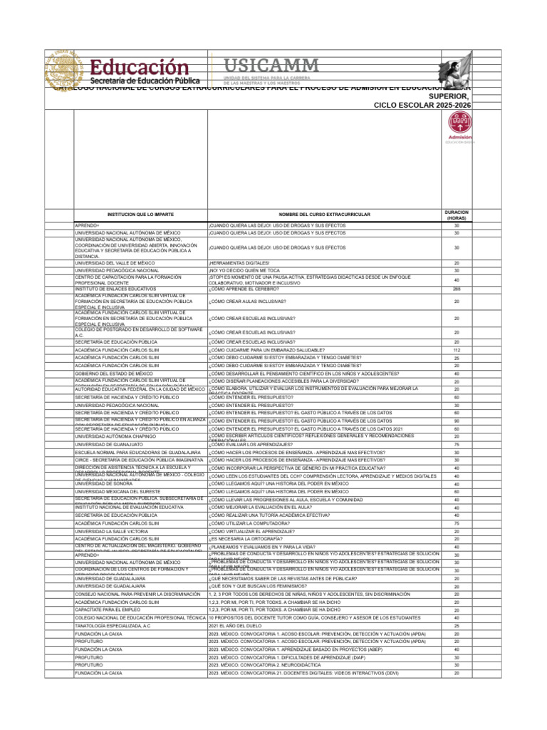 Cursos Extracurriculares 2025-2026 | PDF | Escuelas | Universidad