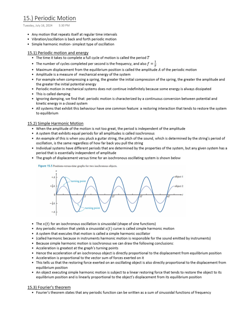 Ch15 Notes | PDF | Oscillation | Force