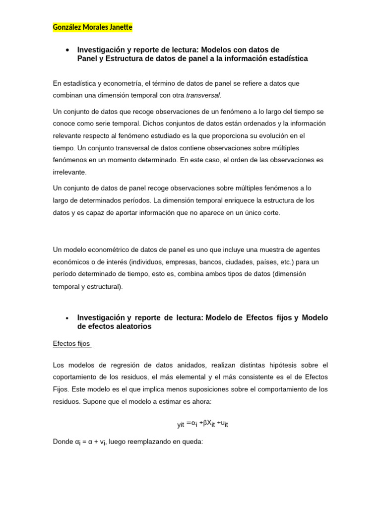 Modelos de Datos de Panel y Efectos | PDF | Mínimos cuadrados ordinarios | Econometría