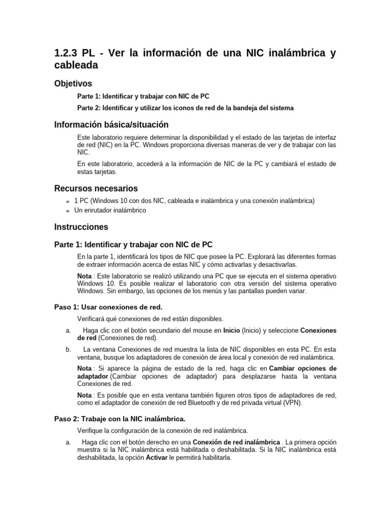 1.2.3 PL - Ver La Información de Una NIC Inalámbrica y Cableada | PDF | Controlador de interfaz ...