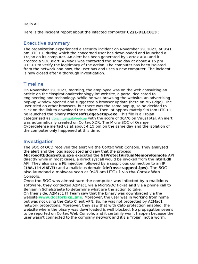 Security Incident Report | PDF | Malware | Internet