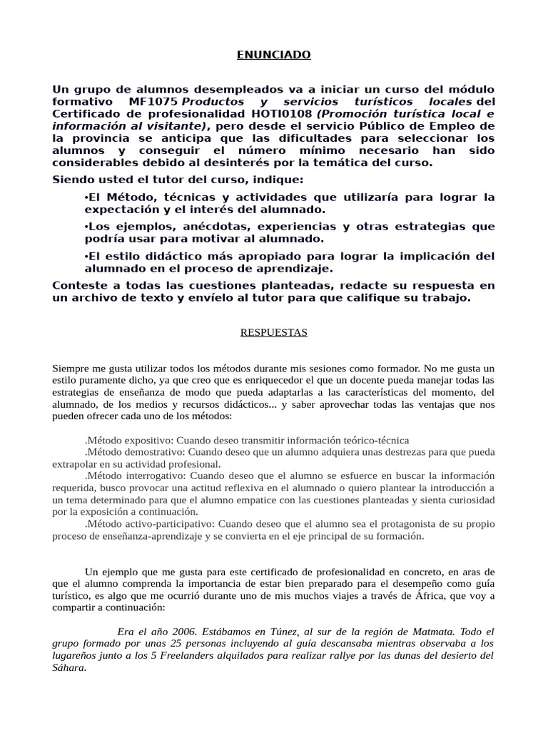 Act individual UF1645 Tema 3 Apdo 3.6 | PDF | Enseñando | Aprendizaje