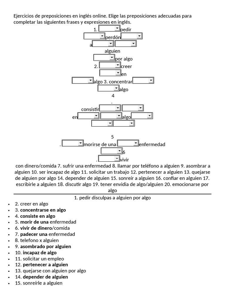 Ejercicios De Preposiciones En Inglés Pdf Varsovia
