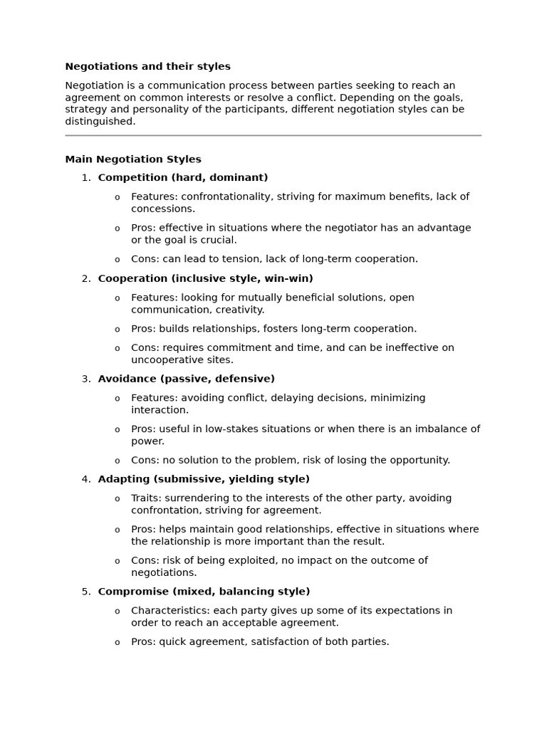 Understanding Negotiation Styles | PDF | Negotiation | Cooperation