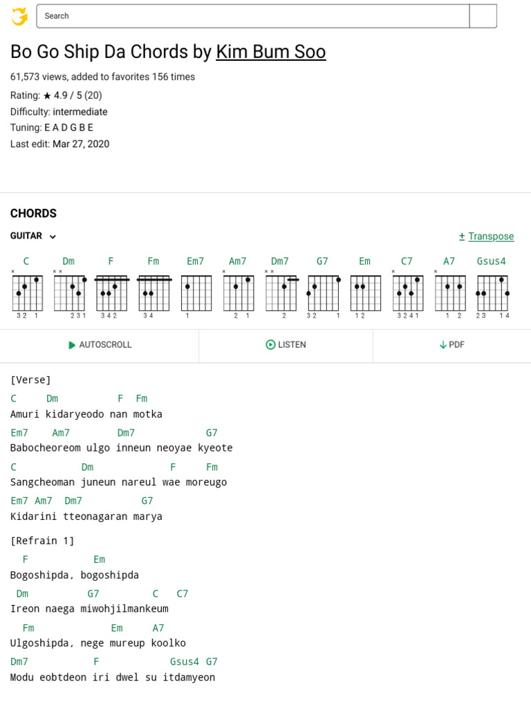 Bo Go Ship Da Chords by Kim Bum Soo | PDF | Popular Music | Songs