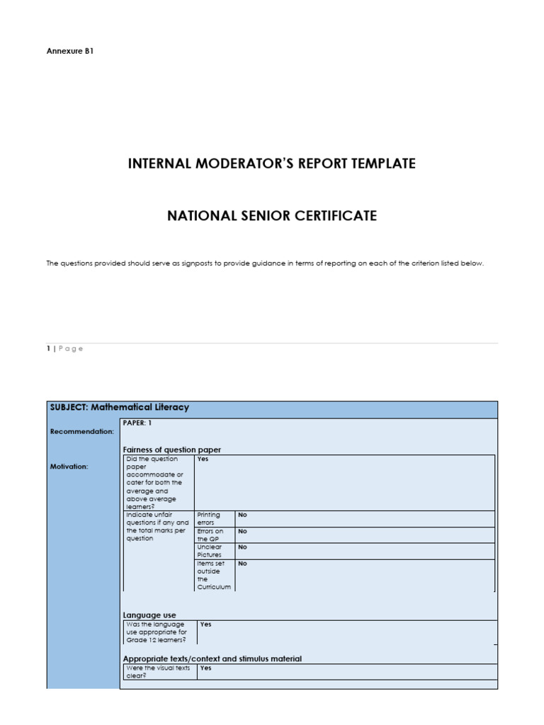 Internal Moderator's Report: Math Literacy | PDF | Literacy | Behavior ...