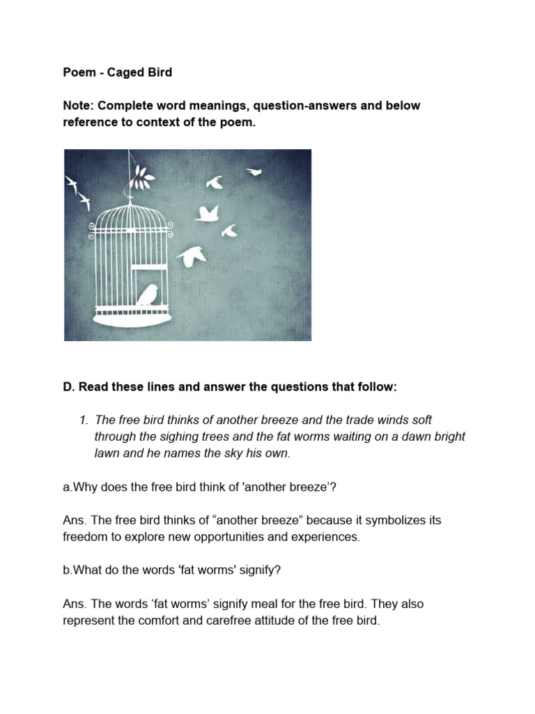 Caged Bird Poem: Questions & Answers | PDF