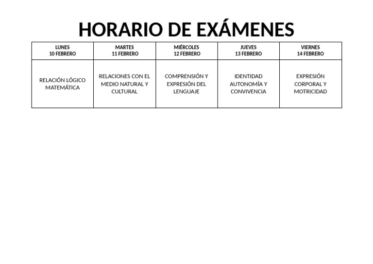 Horario de Examen Sra. Angela | PDF