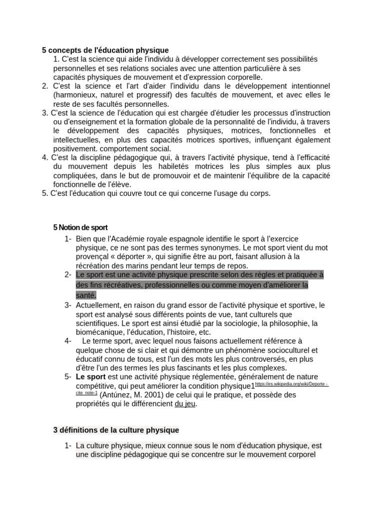 Concepts clés de l'éducation physique | PDF | Des sports | Physique