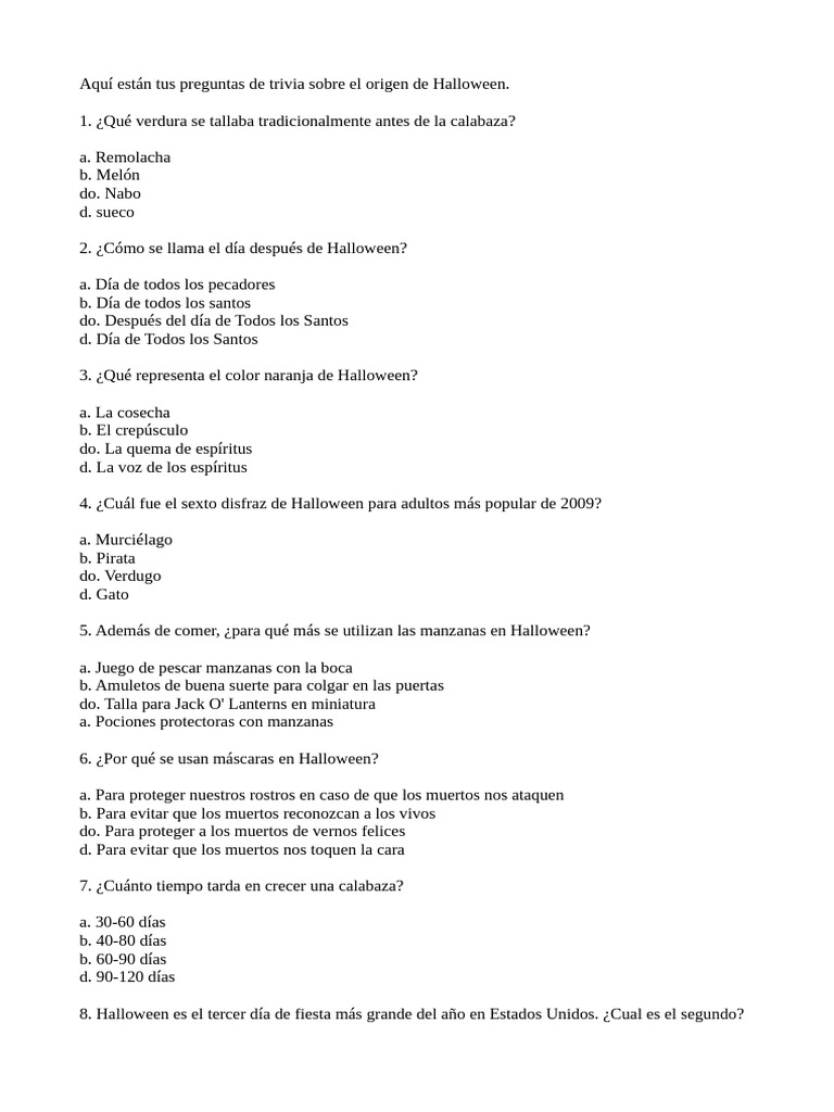 Quiz de Halloween | PDF | Víspera de Todos los Santos | Observancias