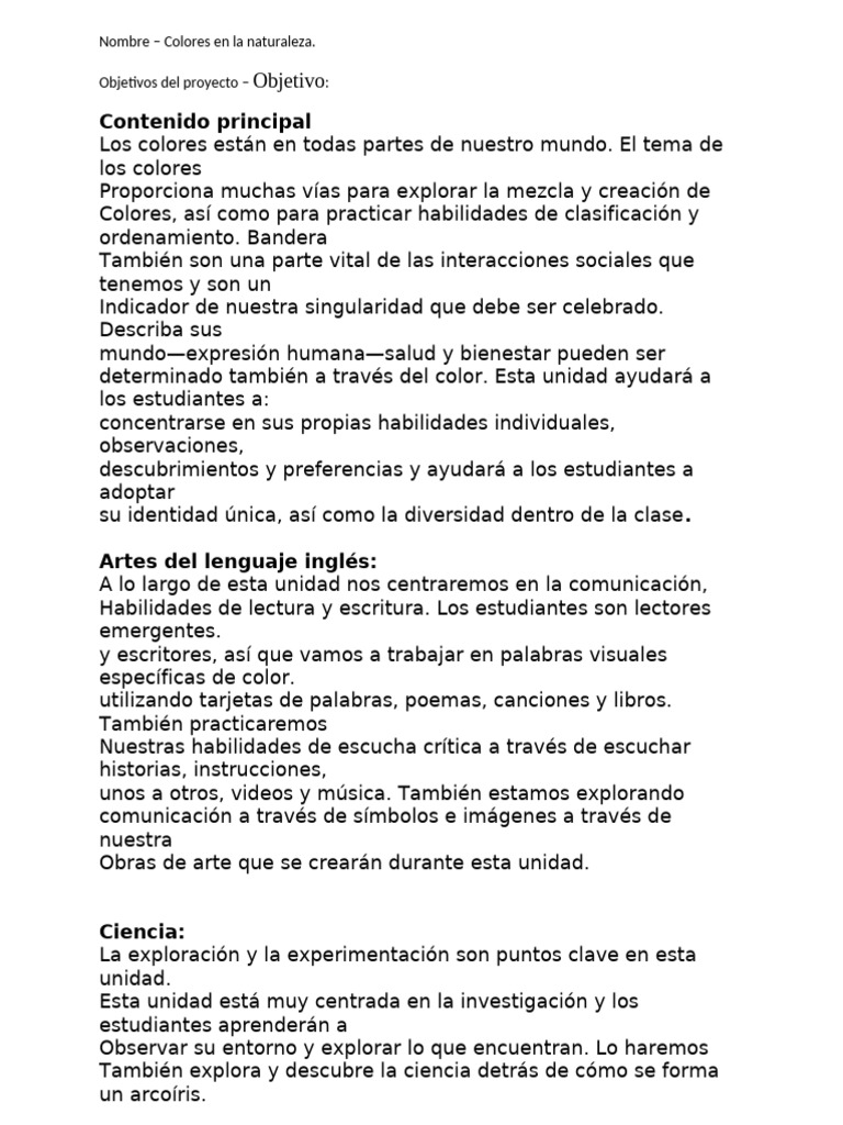Colores en la Naturaleza: Proyecto Educativo | PDF | Color | Arco iris