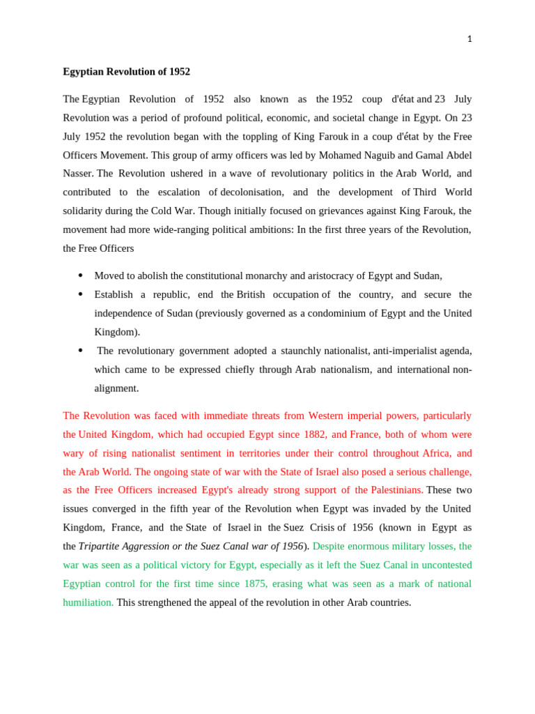 Egyptian Revolution of 1952 | PDF | Egypt | Gamal Abdel Nasser