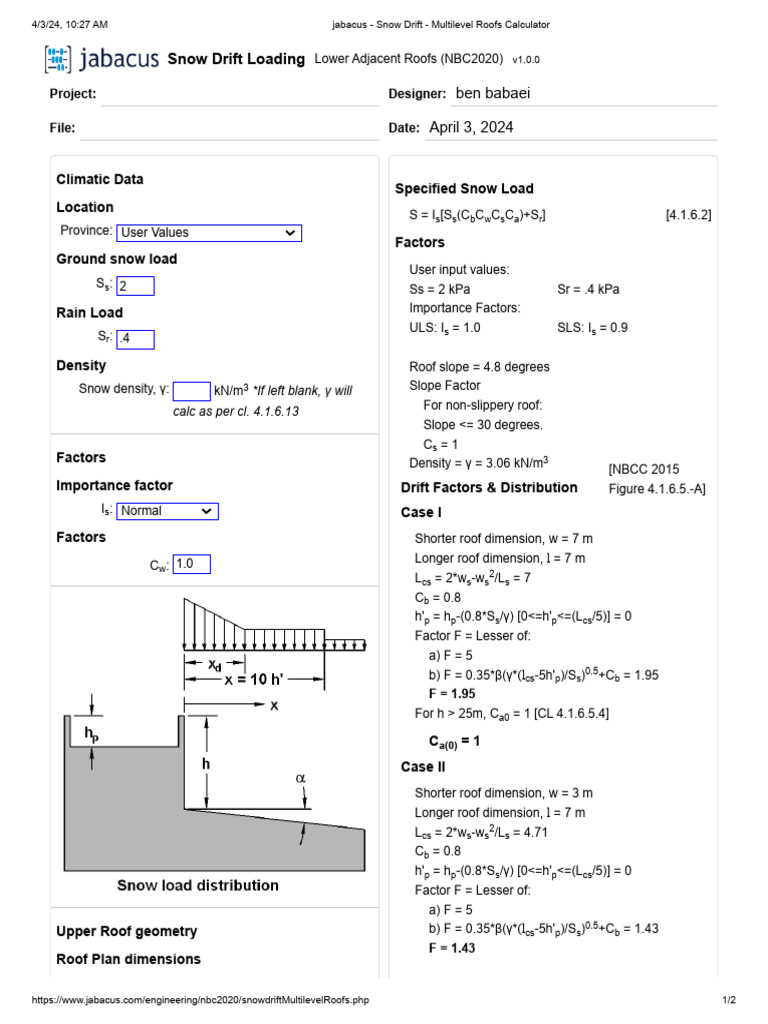 jabacus - Snow Drift - Multilevel Roofs Calculator - E F AXES | PDF
