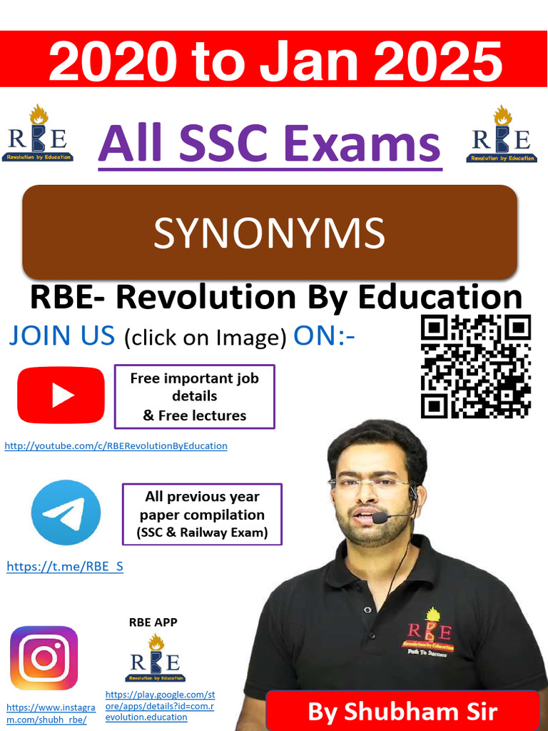 SSC Exam Synonyms Practice Questions | PDF | Constable