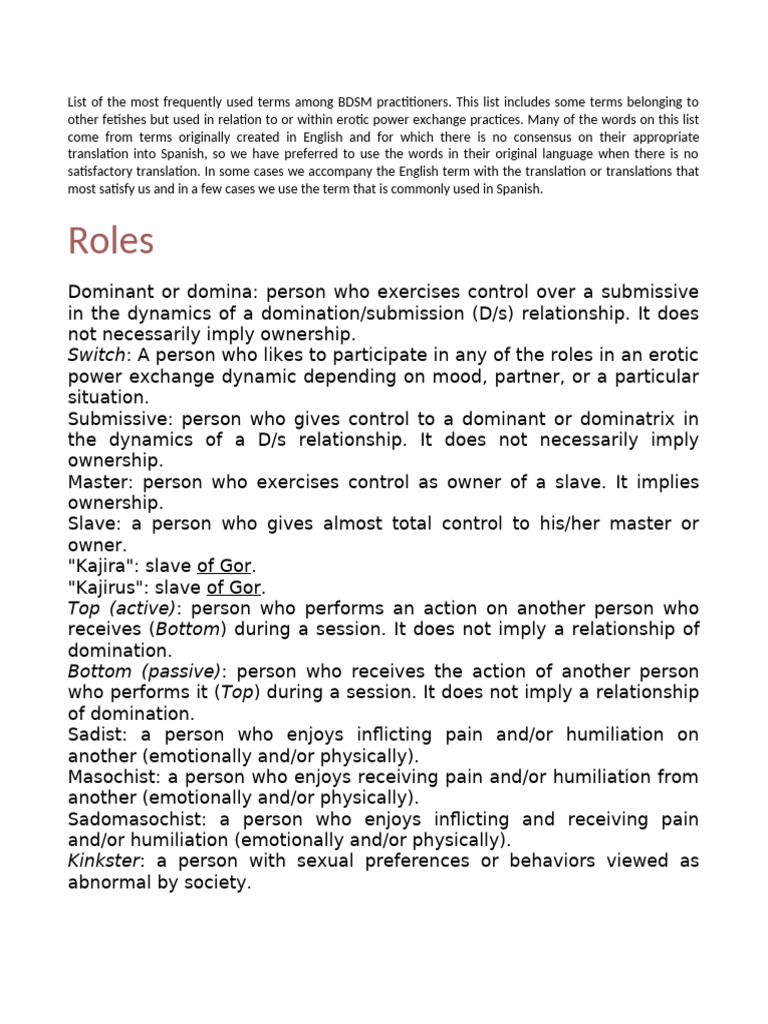 Glosario BDSM.docx | PDF | Bdsm | Dominance And Submission
