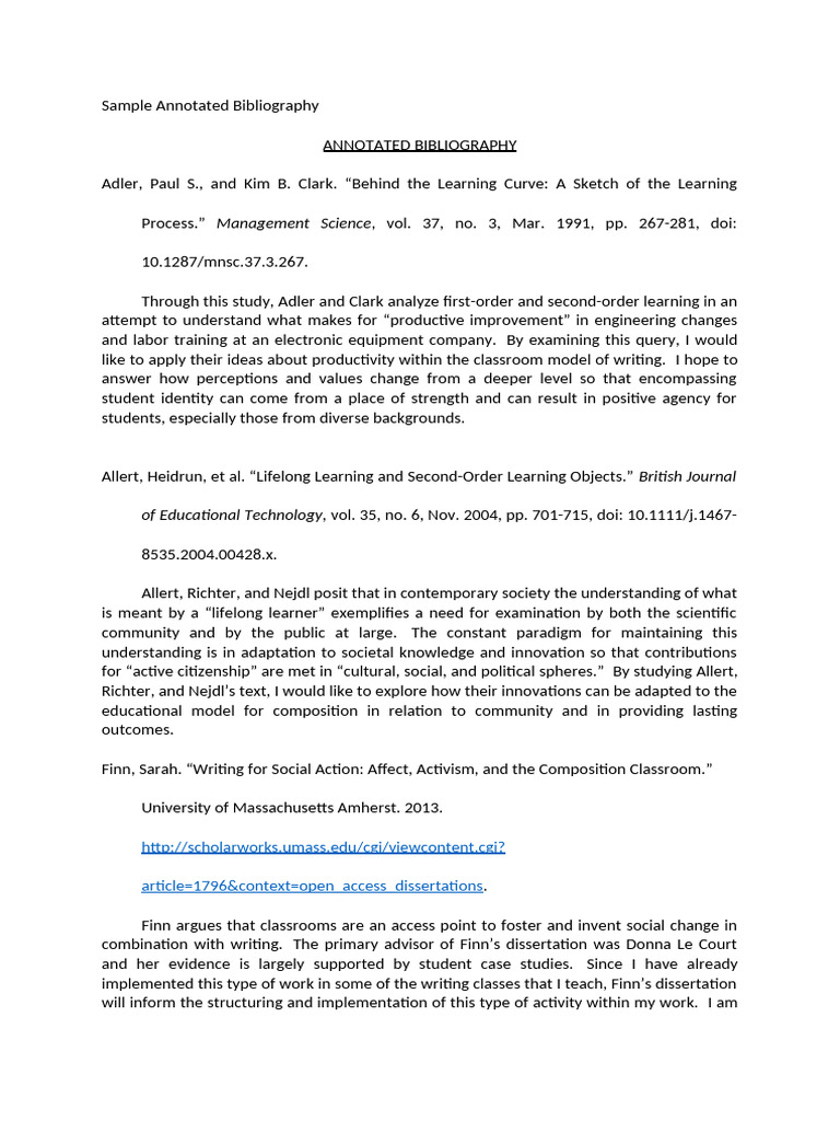 Annotated Bibliography on Learning and Writing | PDF | Learning ...