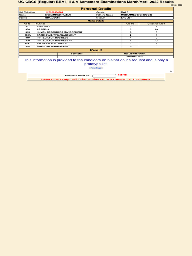 BBA Exam Results for Students | PDF