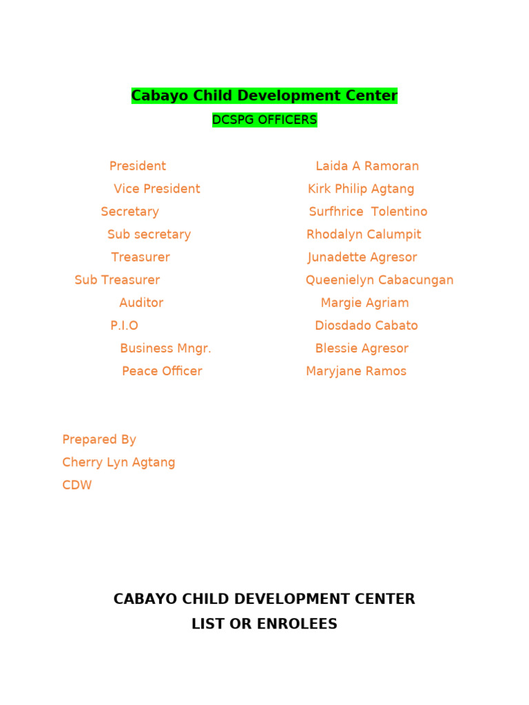 Cabayo Child Development Center | PDF
