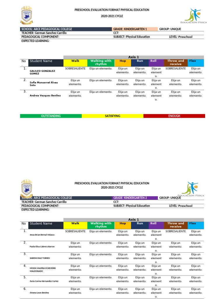 Preschool Physical Education Evaluation Format | PDF | Educational ...