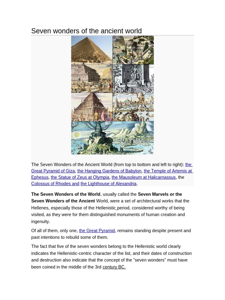 Seven Wonders of The Ancient World | PDF | Ancient Europe | Classical ...