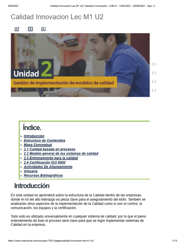 Calidad Innovacion Lec M1 U2 - Calidad e Innovación - II-8010 - 12 - 04 - 2021 - 25 - 06 - 2021 ...
