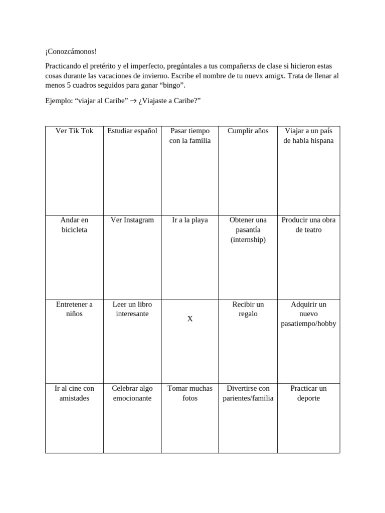 Conozcámonos Bingo Día 1 | PDF