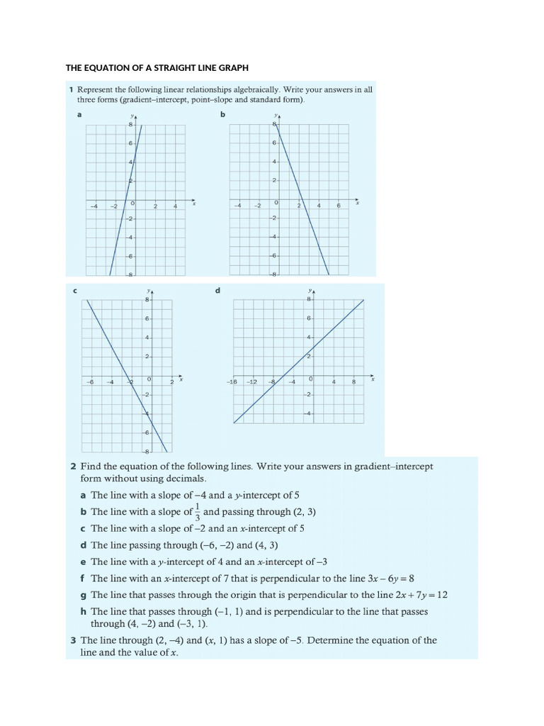 The Equation of A Straight Line Graph | PDF