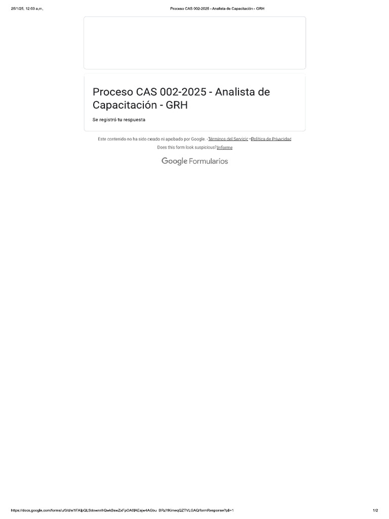 Proceso CAS 002-2025 - Analista de Capacitación - GRH | PDF