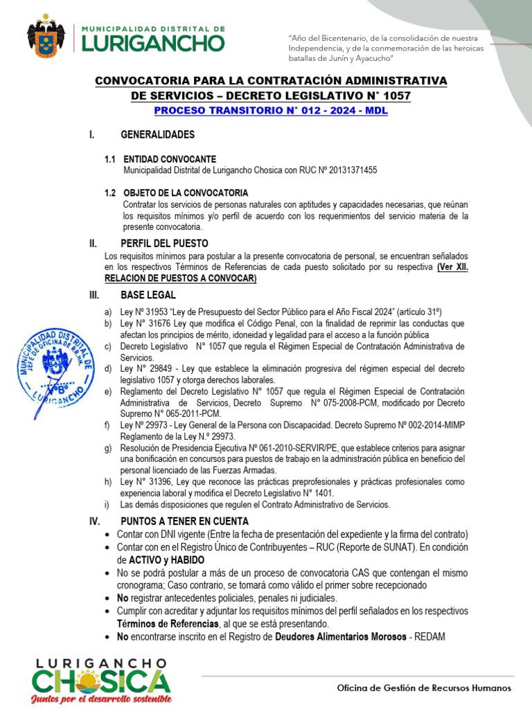 6150521 Bases Del Proceso Cas Transitorio n 012 2024 Mdl | PDF