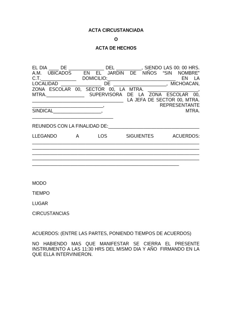 Acta De Hechos Formato Pdf 8241