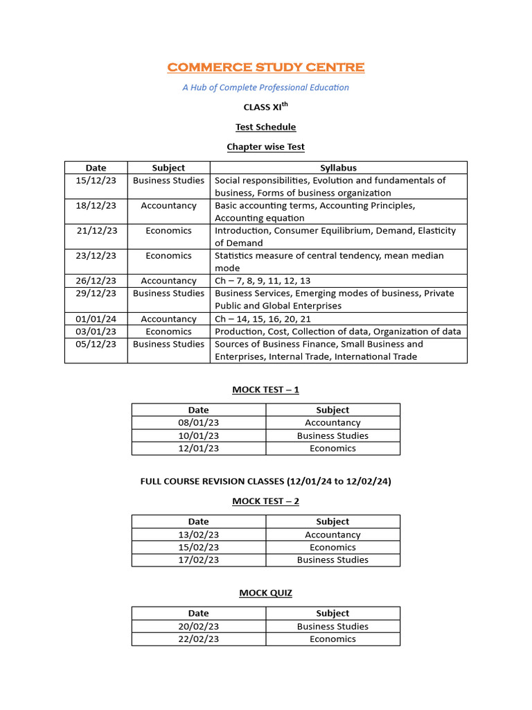 CSC 11th Test Schedule | PDF