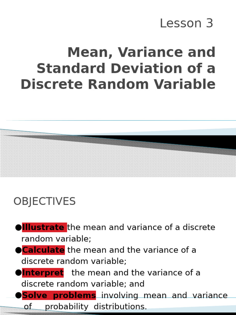 Lesson 3 Mean Variance and Standard Deviation of Discrete Random ...