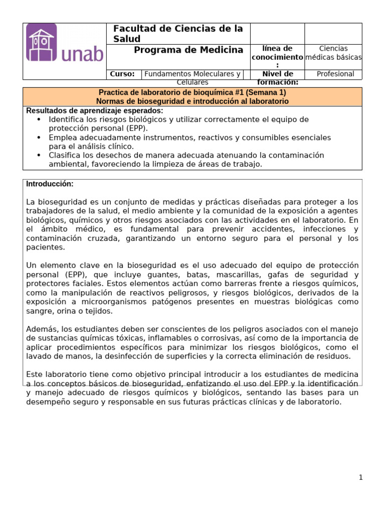Guía N°1_Bioseguridad FMC (1) | PDF | Laboratorios