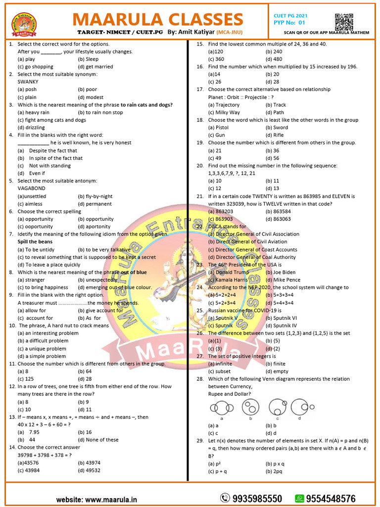 CUET PG 2021 Practice Questions | PDF | Logic Gate | Computer Programming
