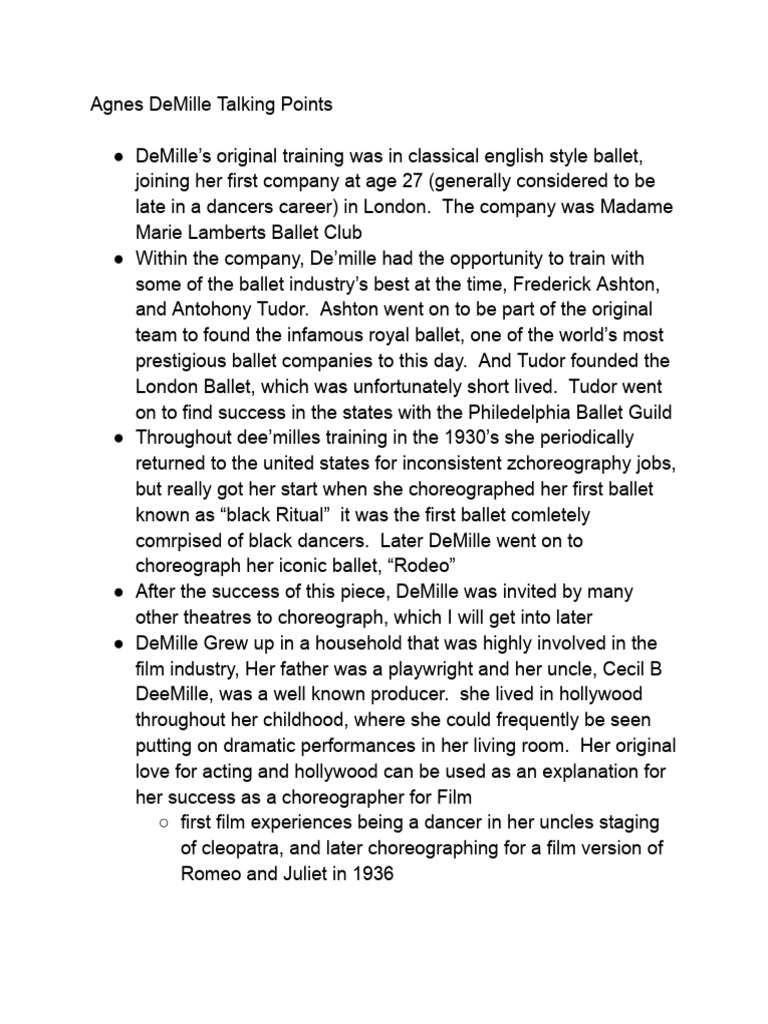 Agnes DeMille: Choreography Legacy | PDF | Dances | Ballet