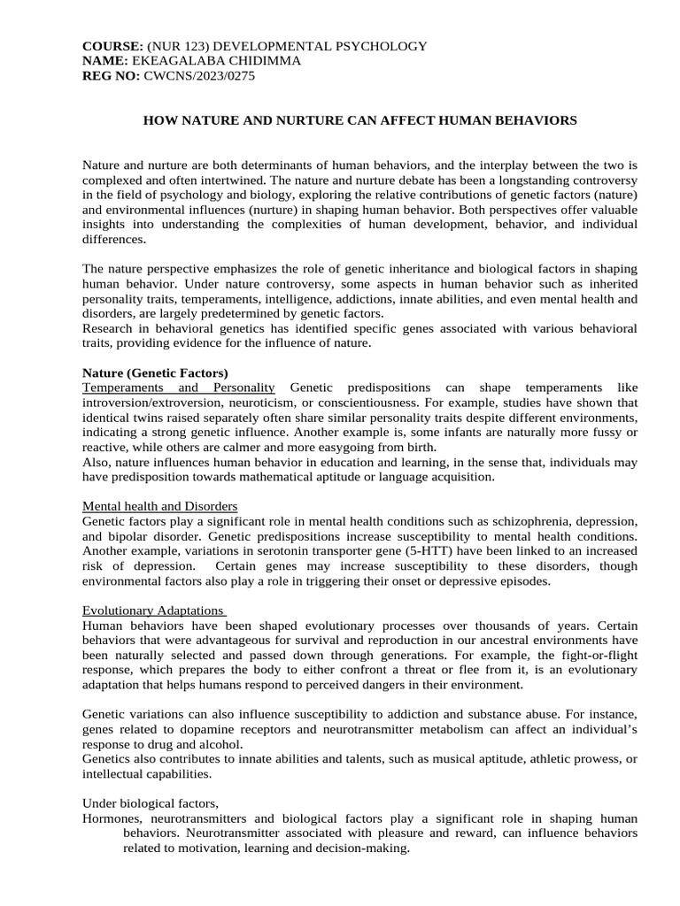 COURSE PSYCHOLOGY | PDF | Nature Versus Nurture | Human Behavior