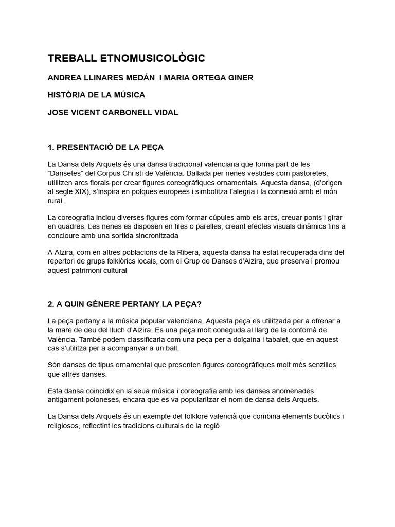 Treball etnomusicològic | PDF