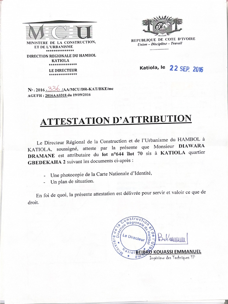 Attestation D'attribution S.G 1 | PDF