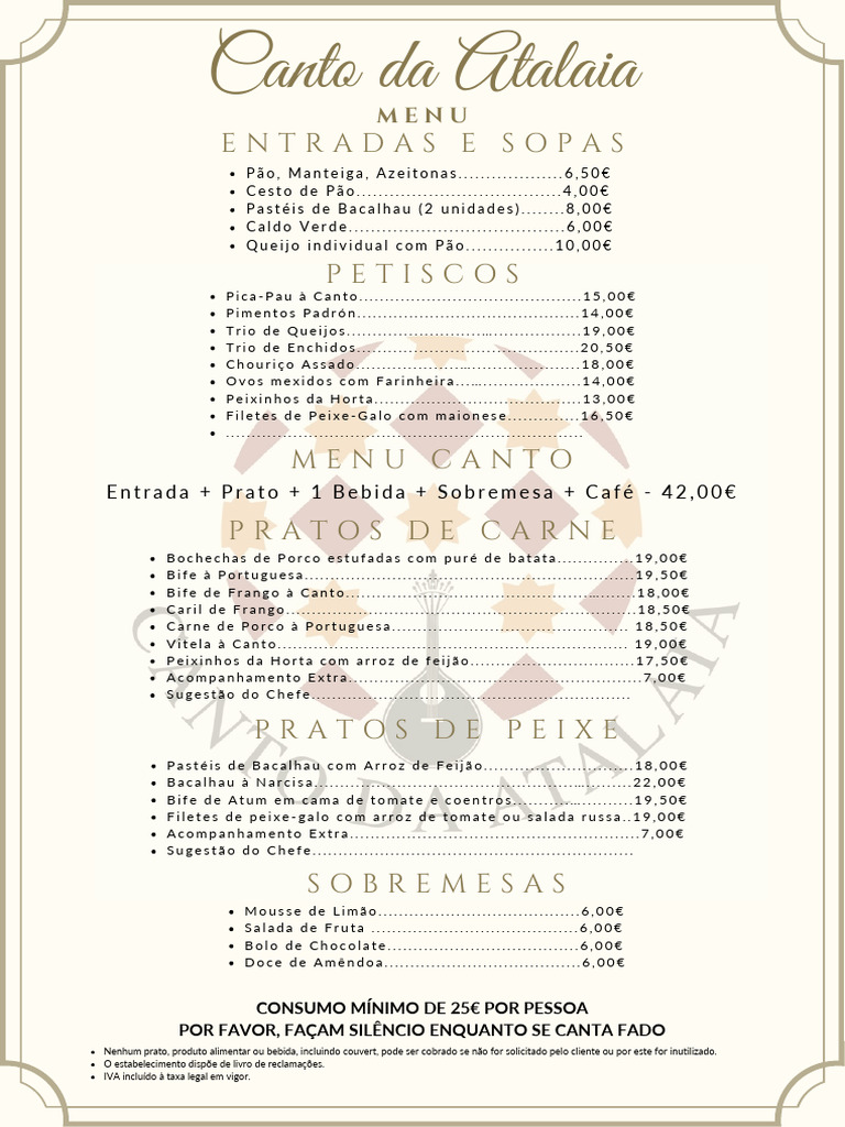 Menu do Canto da Atalaia | PDF | Alimentos