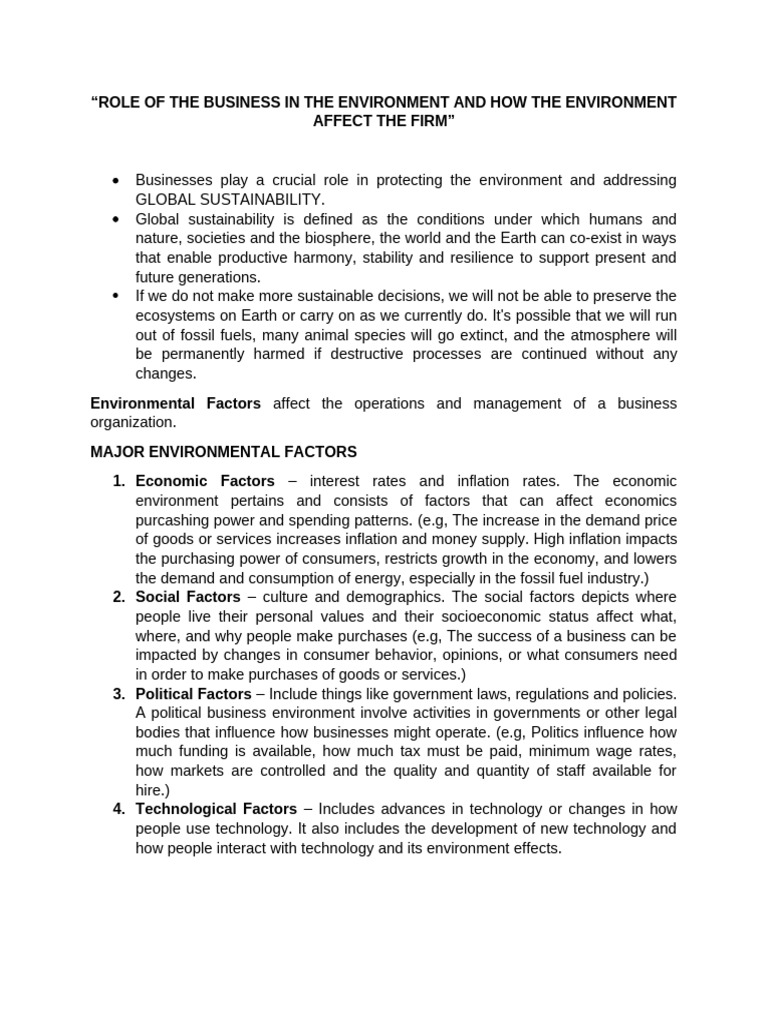 Role of The Business in The Environment and How The Environment Affect ...